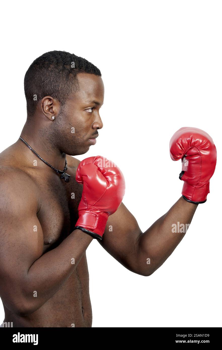 A black African American man athletic boxer with boxing gloves Stock ...