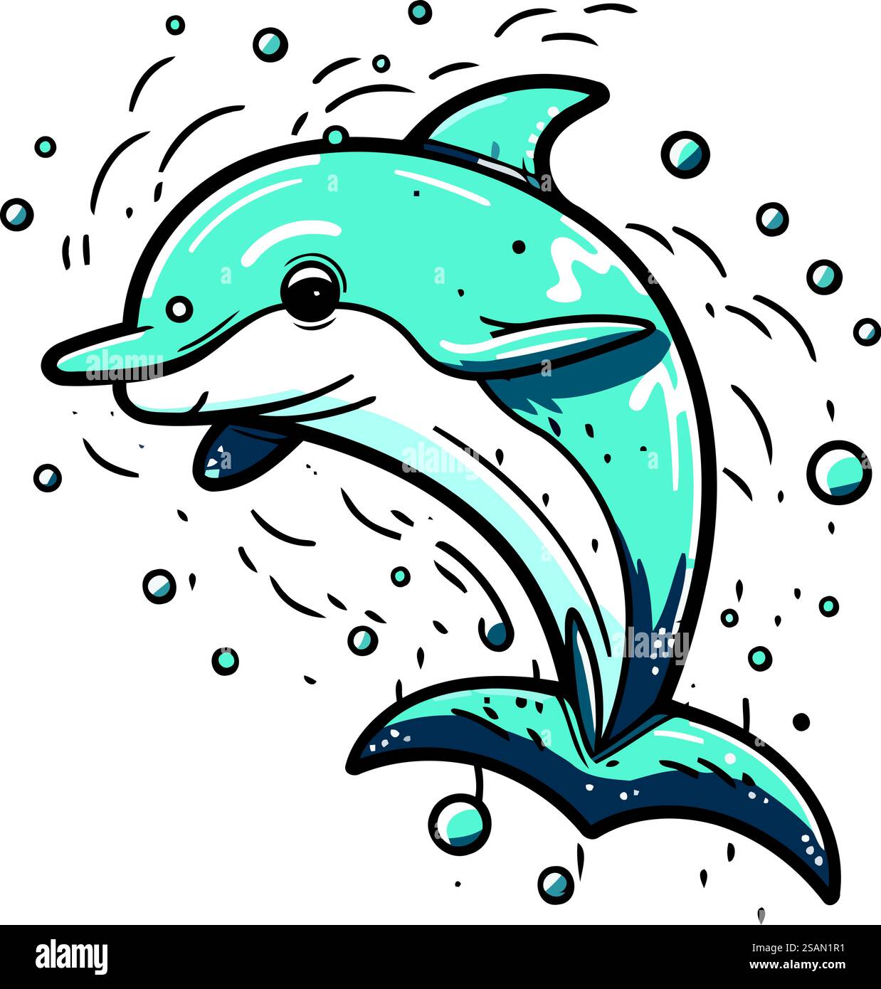 Cartoon dolphin. Vector illustration of a dolphin in the sea Stock ...