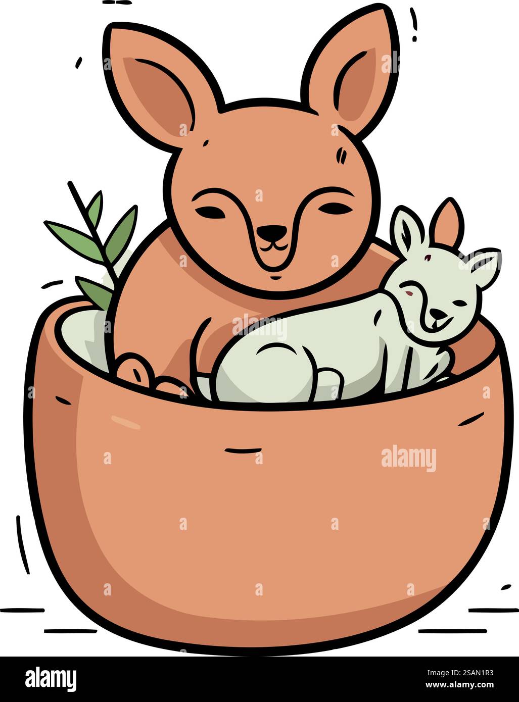 Cute kangaroo in a basket. Vector illustration in cartoon style Stock ...