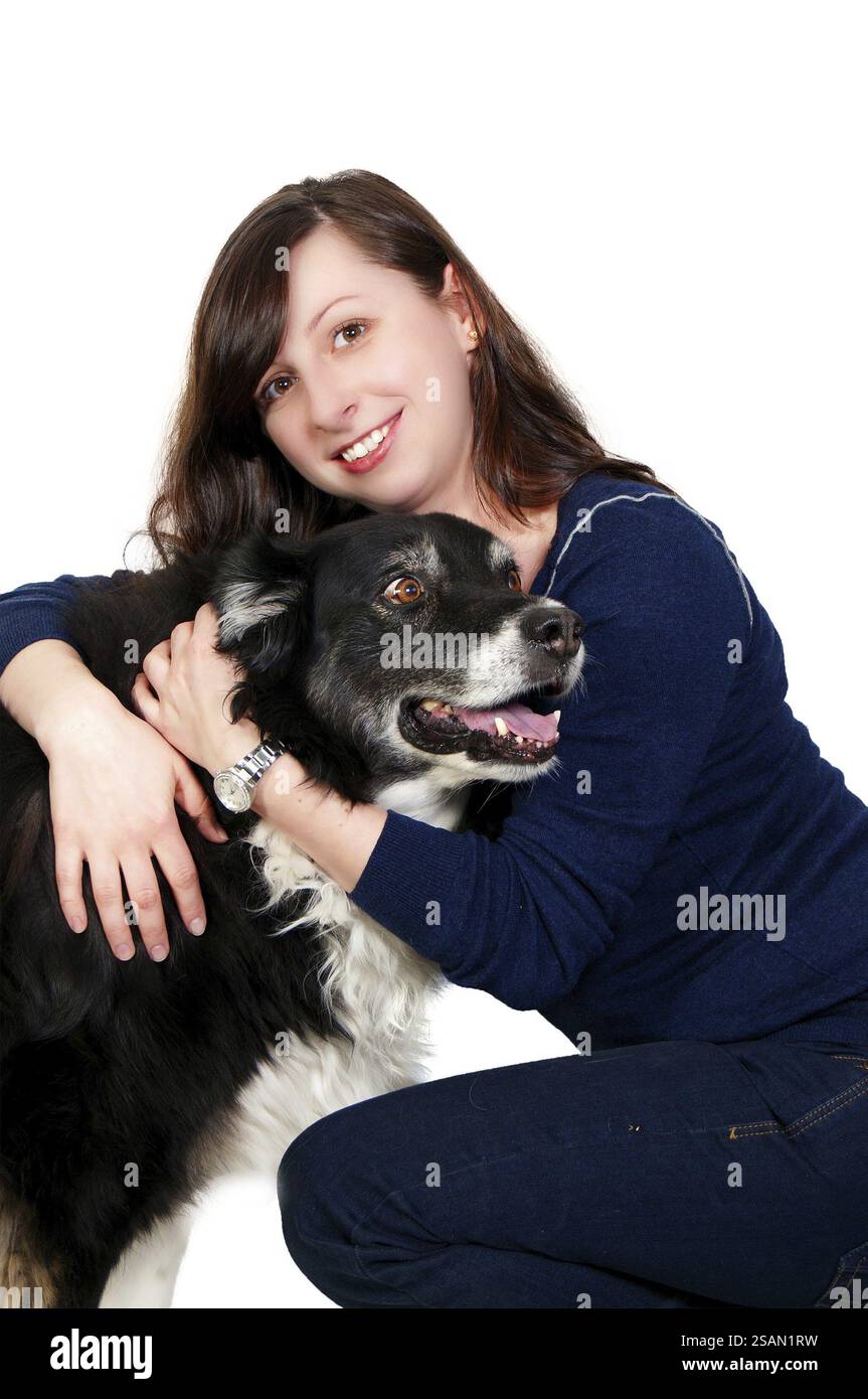 A beautiful woman with her full breed pedegree border collie Stock Photo - Alamy