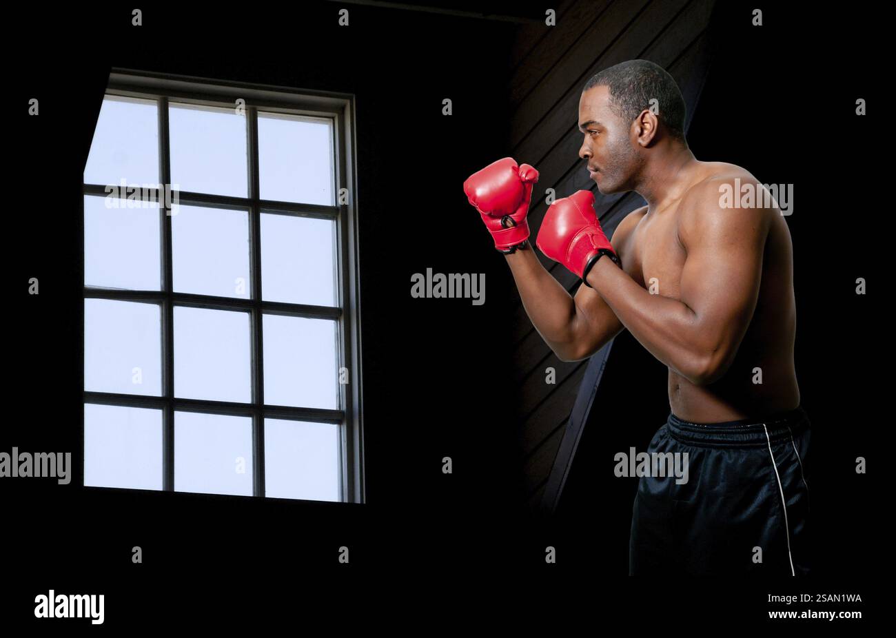 A black African American man athletic boxer with boxing gloves Stock ...