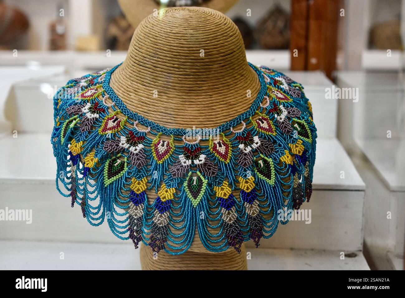 Beautiful Zulu jewelry on display in a museum - South Africa Stock ...
