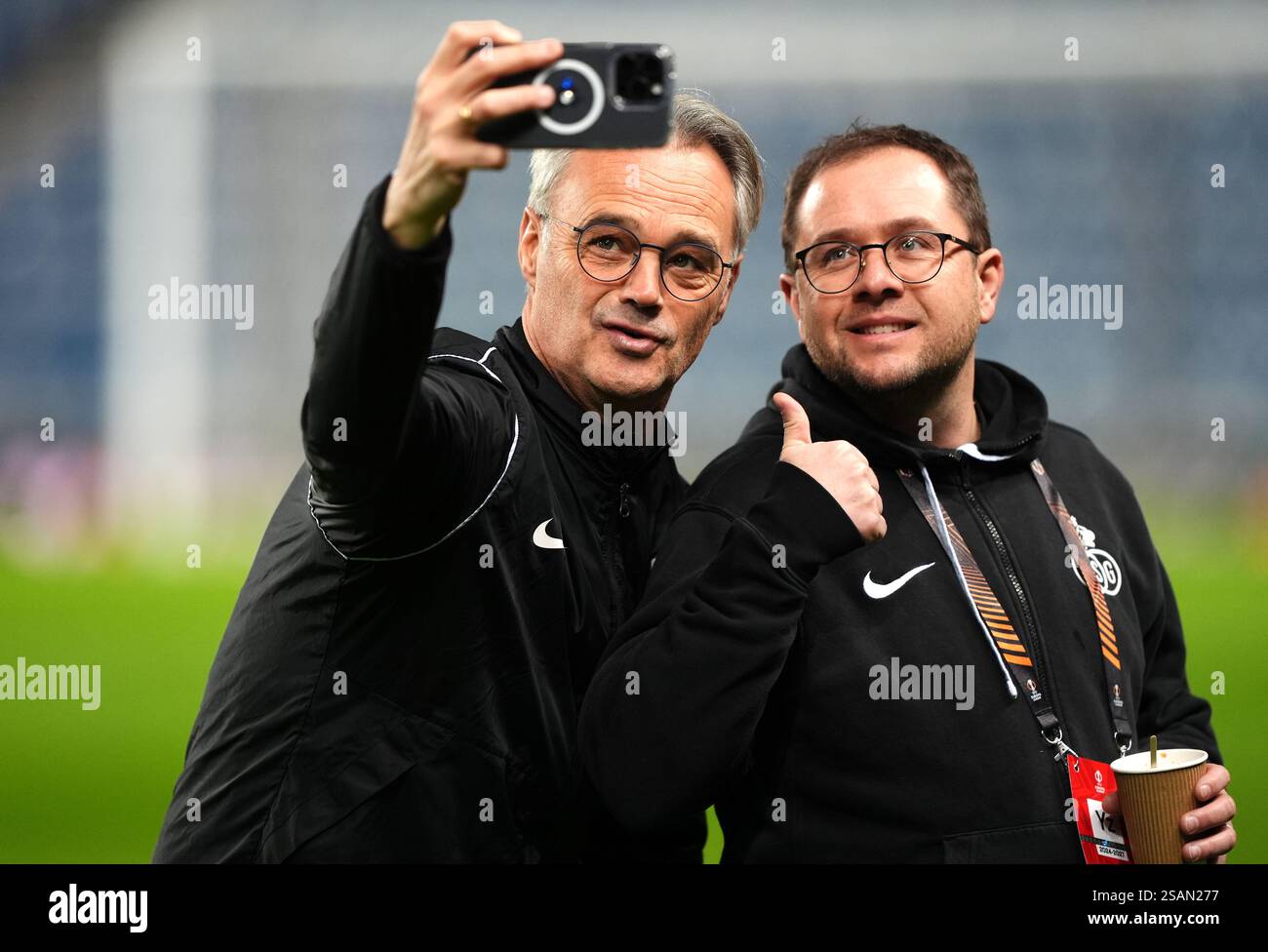 Union SG coaches Bart Meert (left) takes a photo before the UEFA ...
