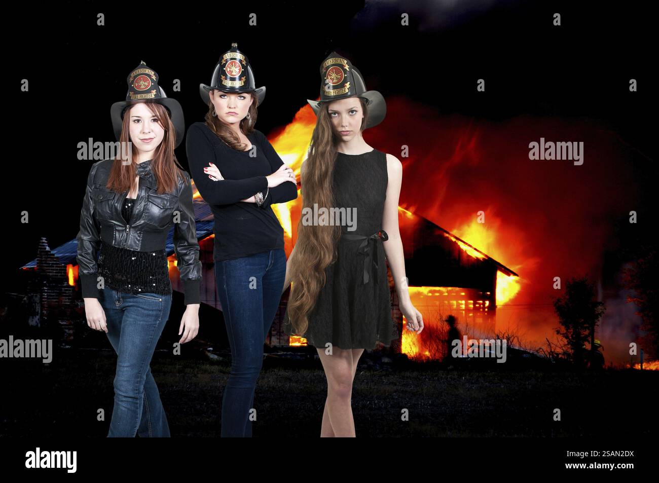 Beautiful women firefighters at a blazing fire Stock Photo - Alamy