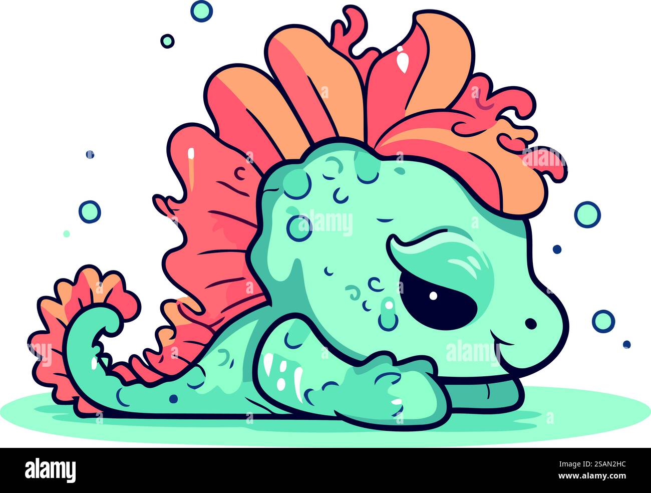 Cartoon cute sea monster isolated on white background. Vector ...