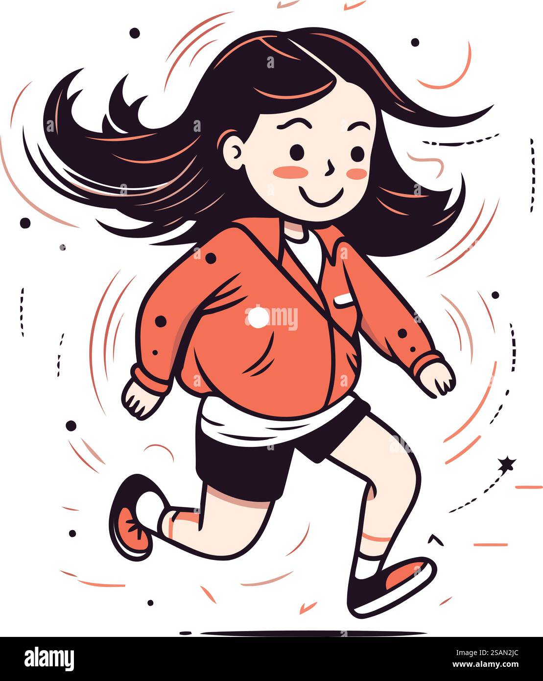 Running girl. Vector illustration in flat style. Isolated on white ...
