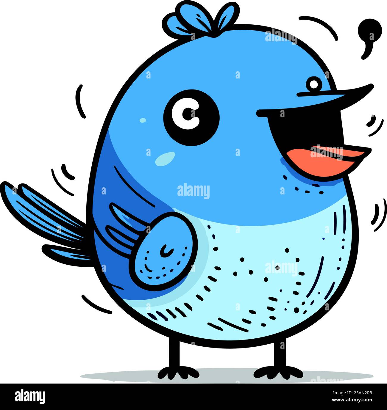 Funny blue bird. Vector illustration. Cartoon style. Isolated on white ...