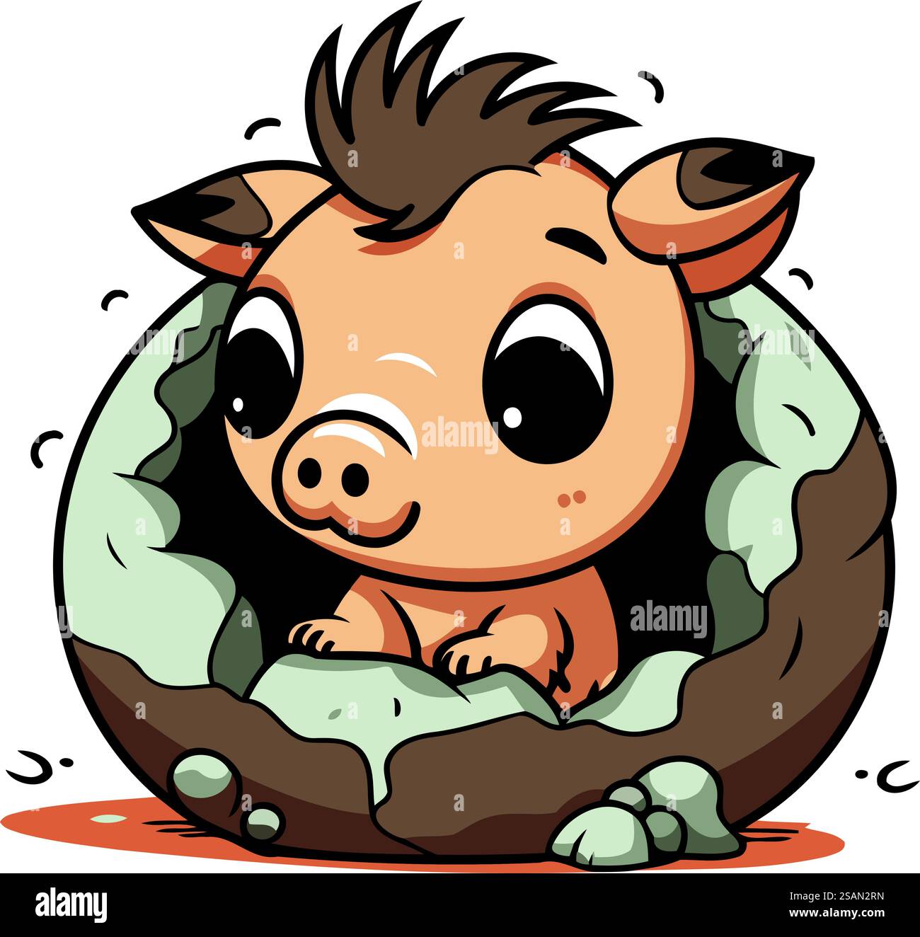 Cute little pig peeking out of a hole. Vector illustration Stock Vector ...
