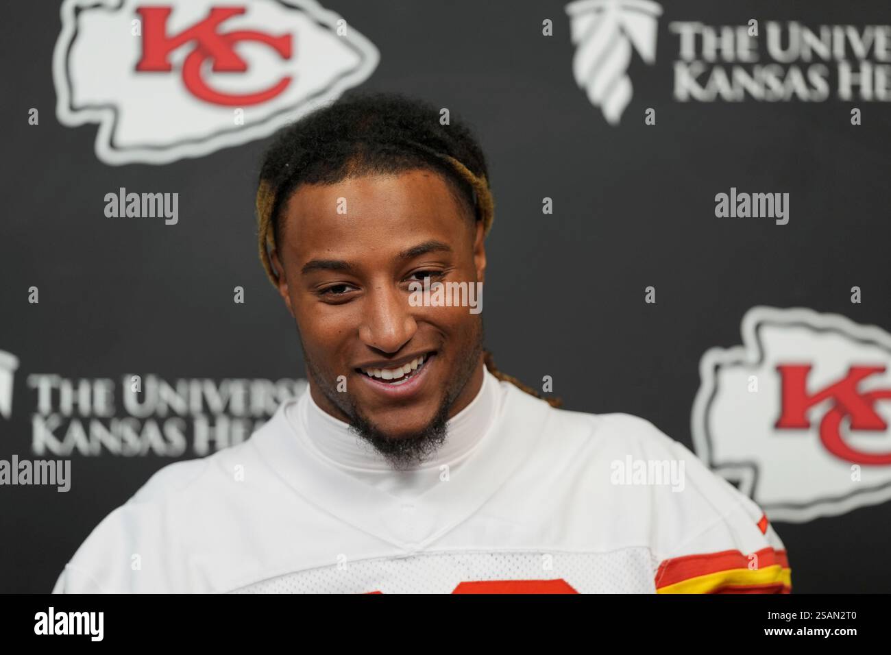 Kansas City Chiefs safety Justin Reid addresses the media before NFL ...