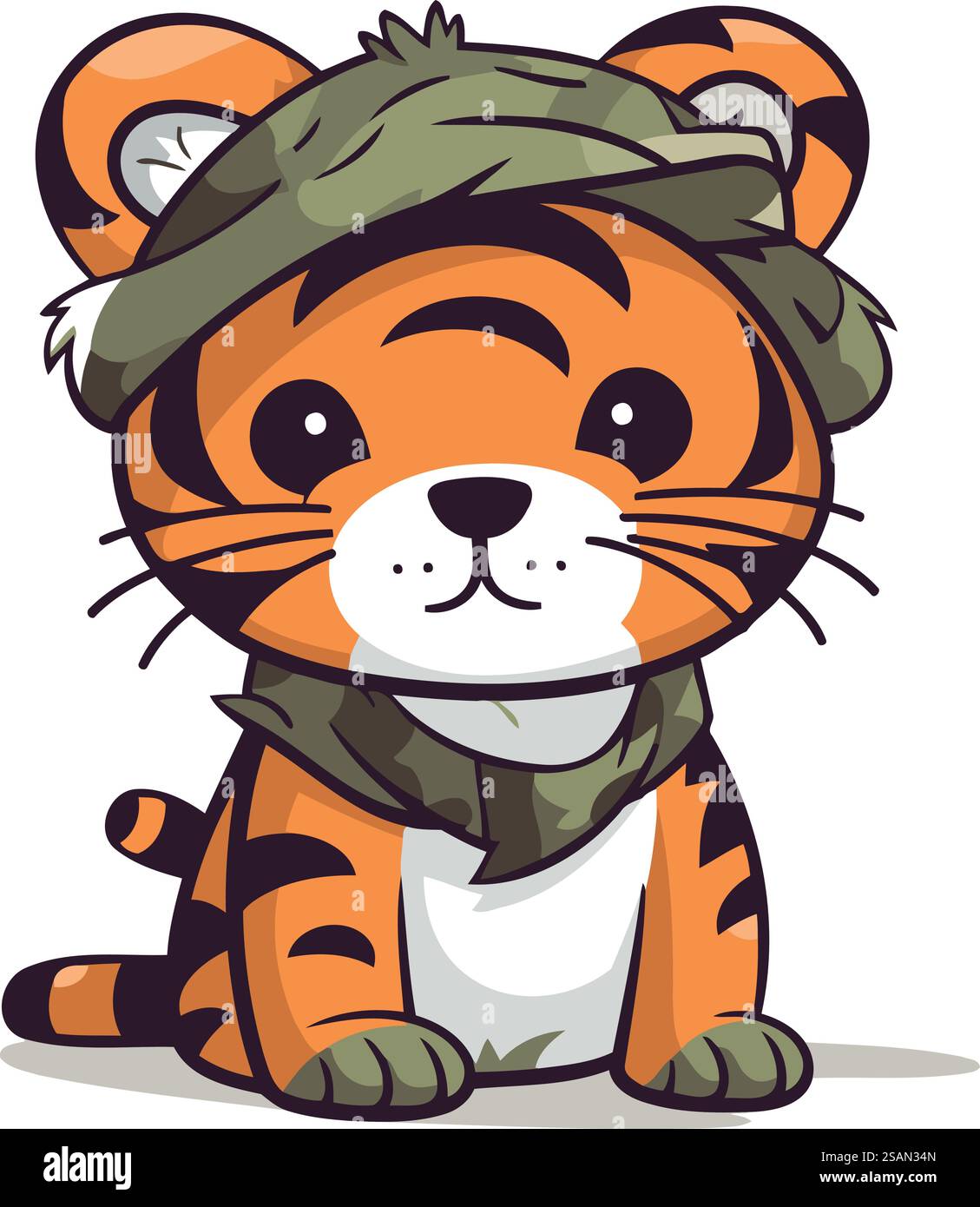 Cute tiger in a military uniform. Vector illustration on white ...