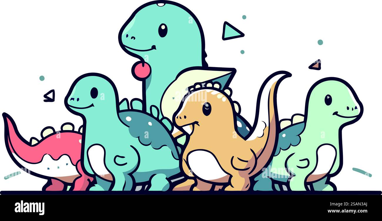 Cute Dinosaurs. Vector illustration in cartoon doodle style Stock ...