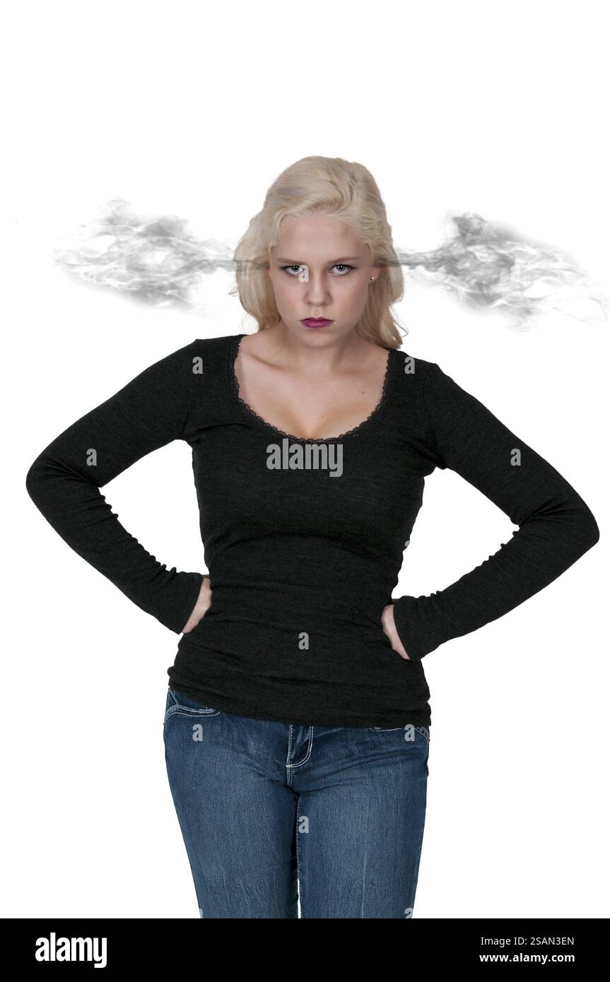 Beautiful young woman who is steaming mad Stock Photo - Alamy