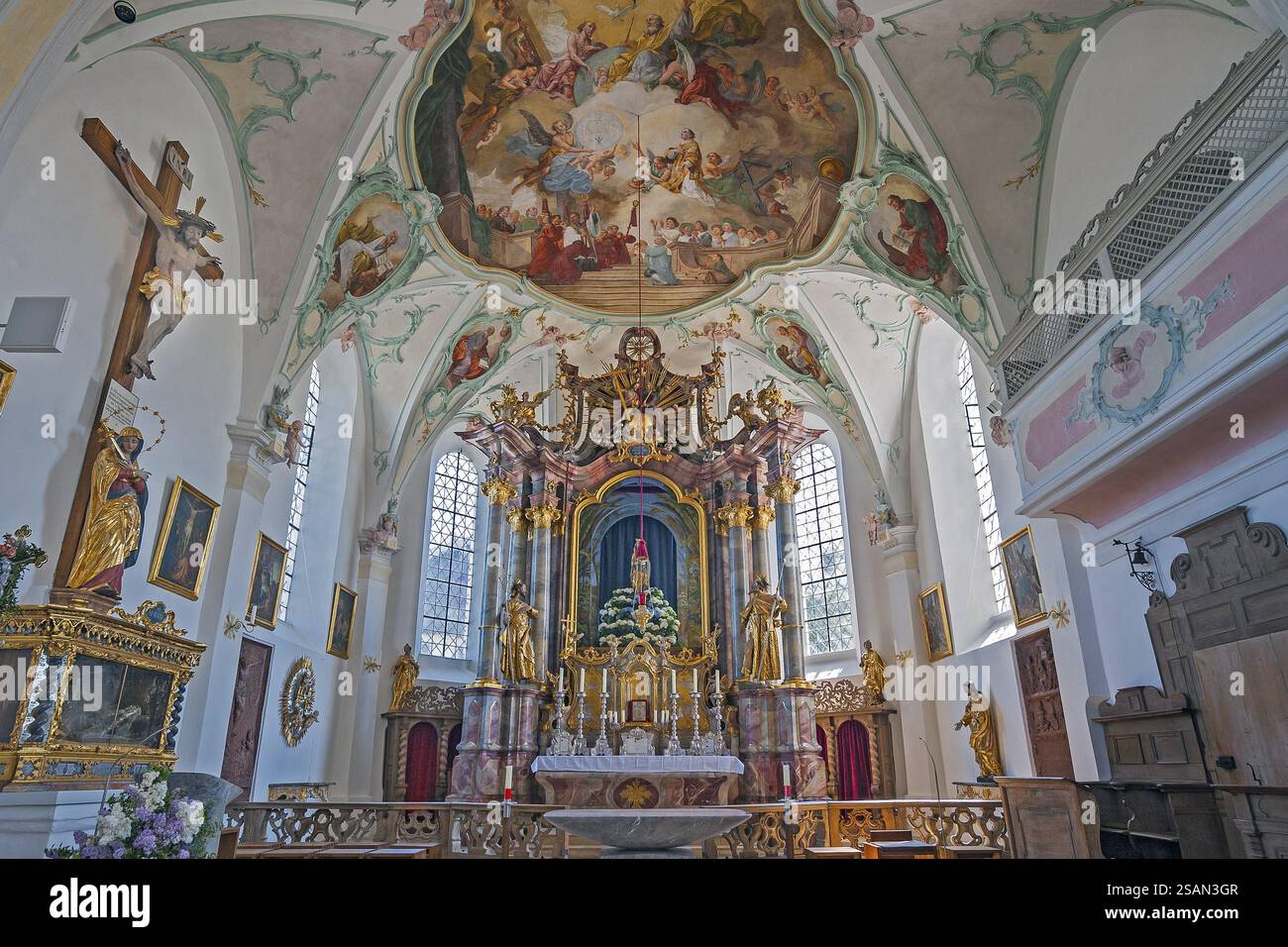 Main altar and ceiling frescoes, St Laurentius parish church ...