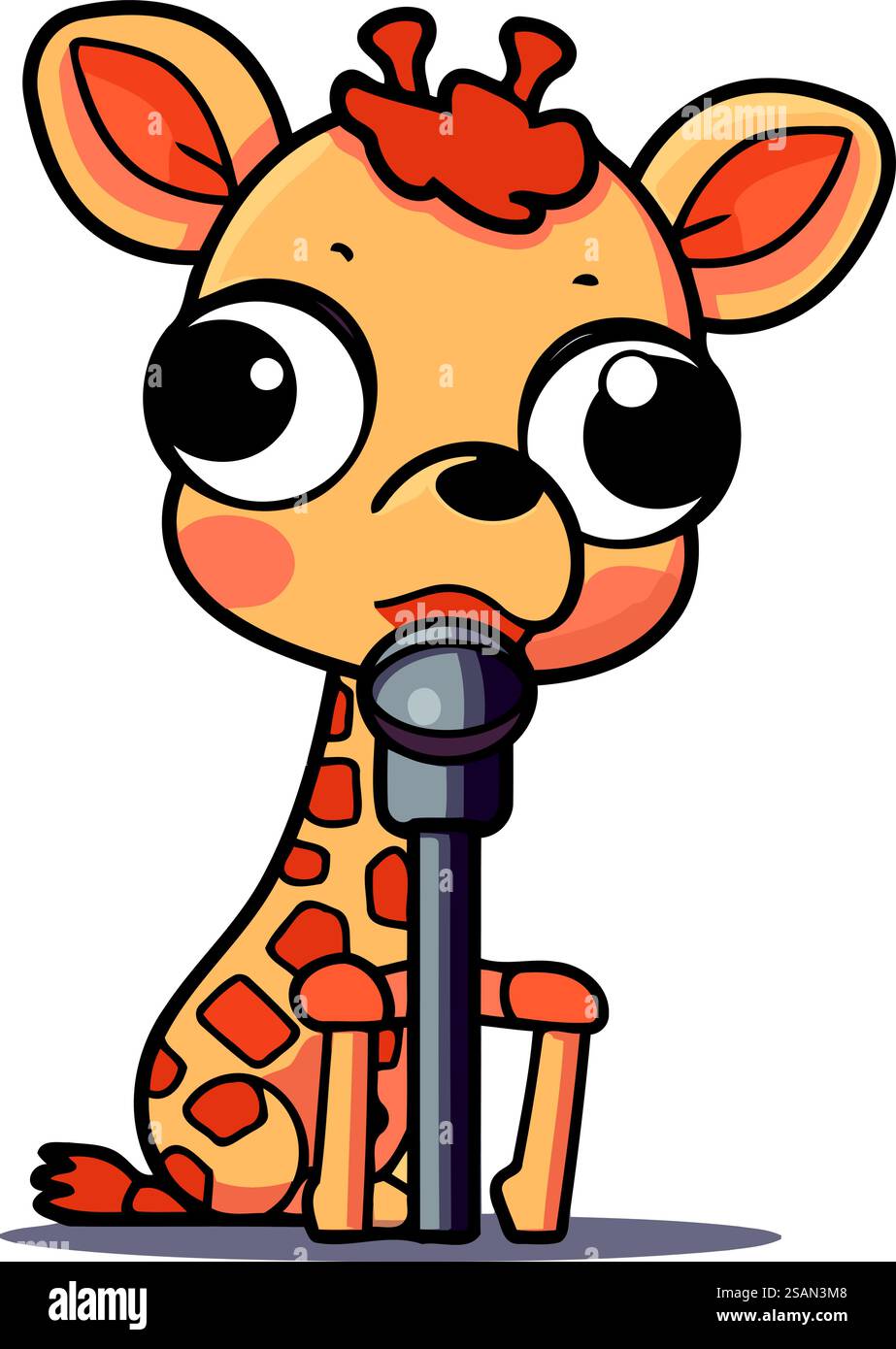 Cute giraffe character singing in microphone vector illustration ...