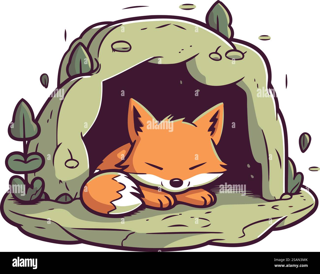 Cute fox in the cave. Vector illustration of a cartoon animal Stock ...