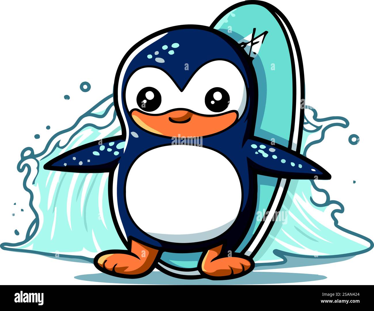 Cute penguin with surfboard. Vector illustration on white background ...