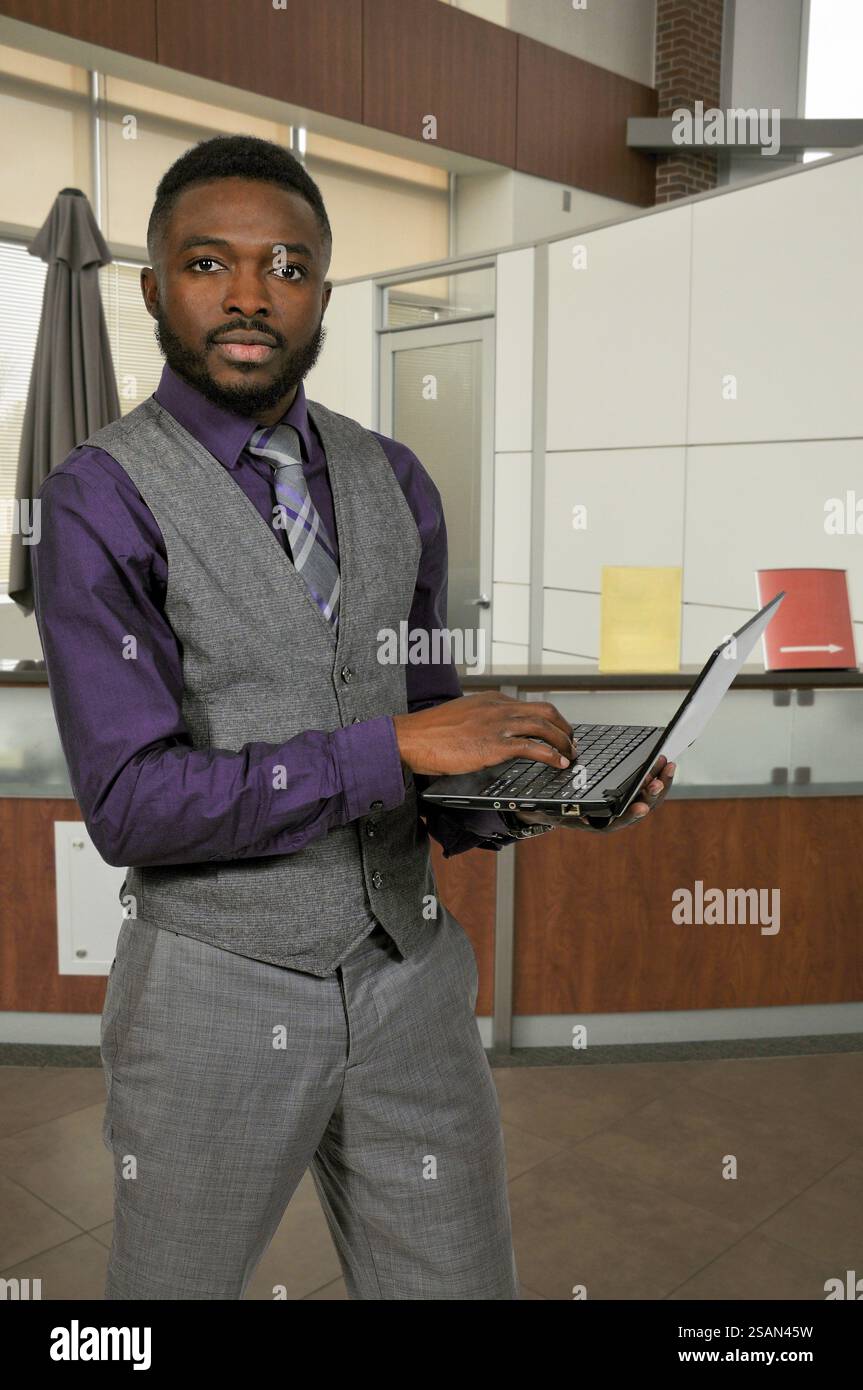 Black African American man business student computer user Stock Photo ...