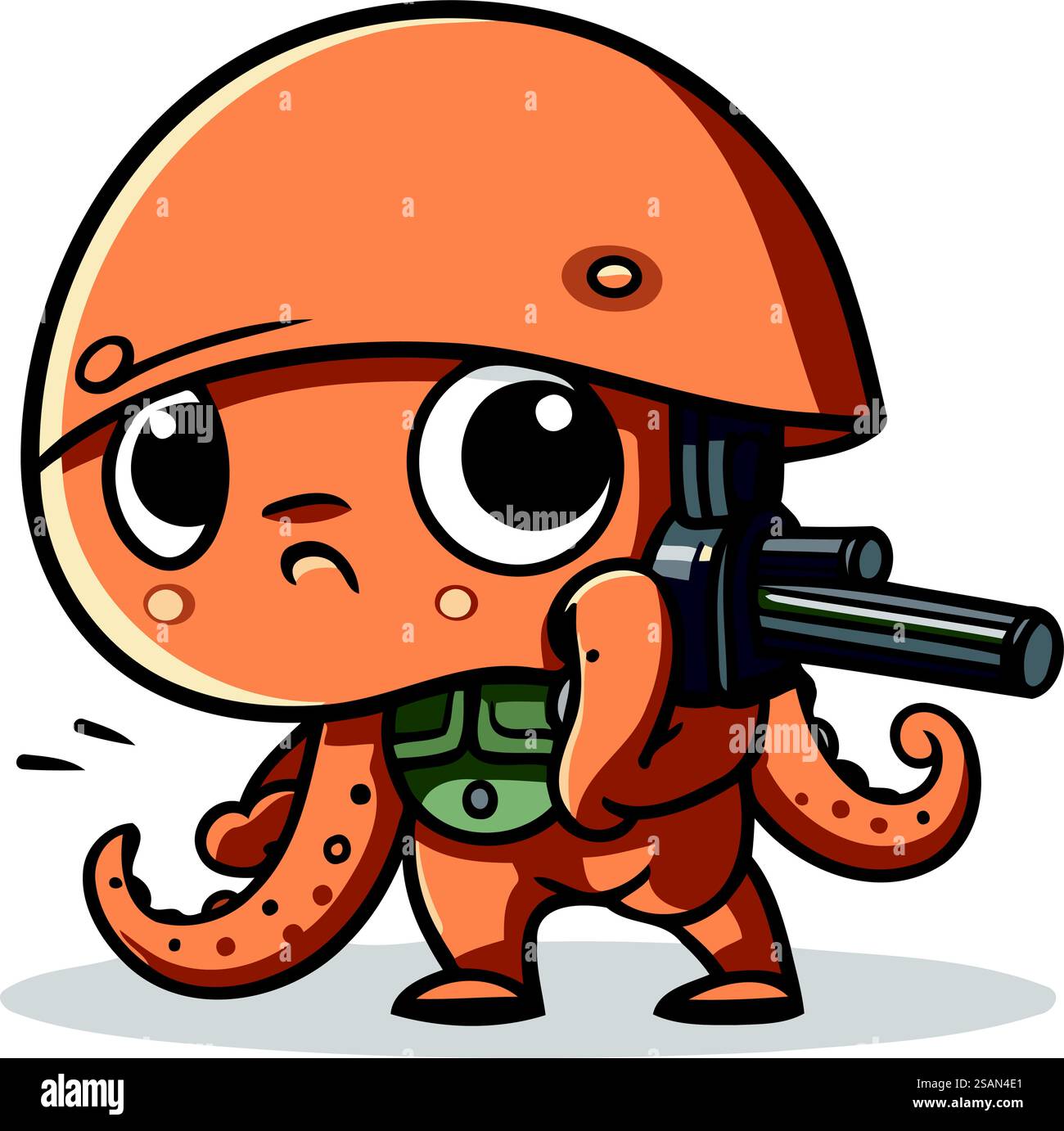 Cute octopus in a helmet with a gun. Vector illustration Stock Vector ...