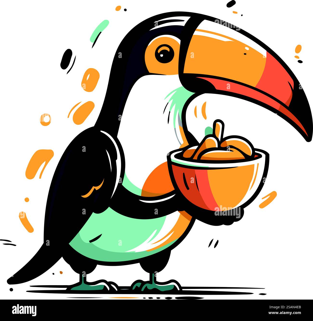 Cute cartoon toucan with bowl of food. Vector illustration Stock Vector ...