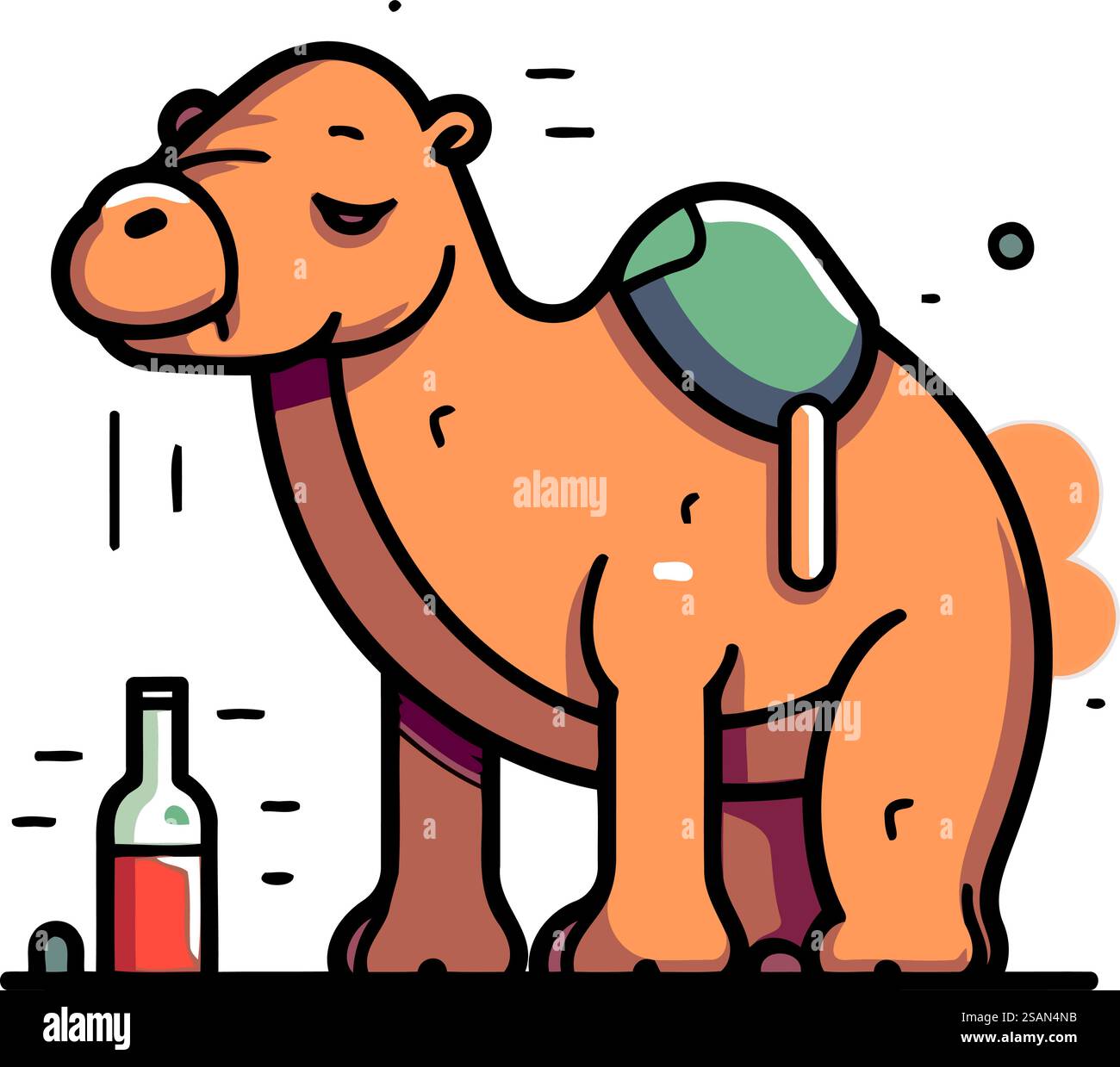 Camel with a bottle of wine. Flat style vector illustration Stock ...