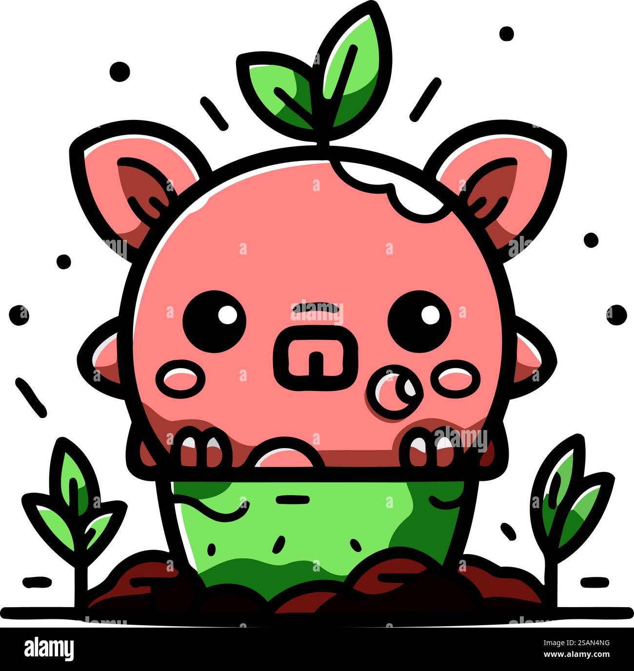 Cute little pig in the soil. Vector illustration in cartoon style Stock ...