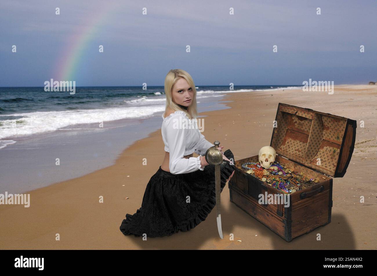 Woman opens treasure chest hi-res stock photography and images - Alamy