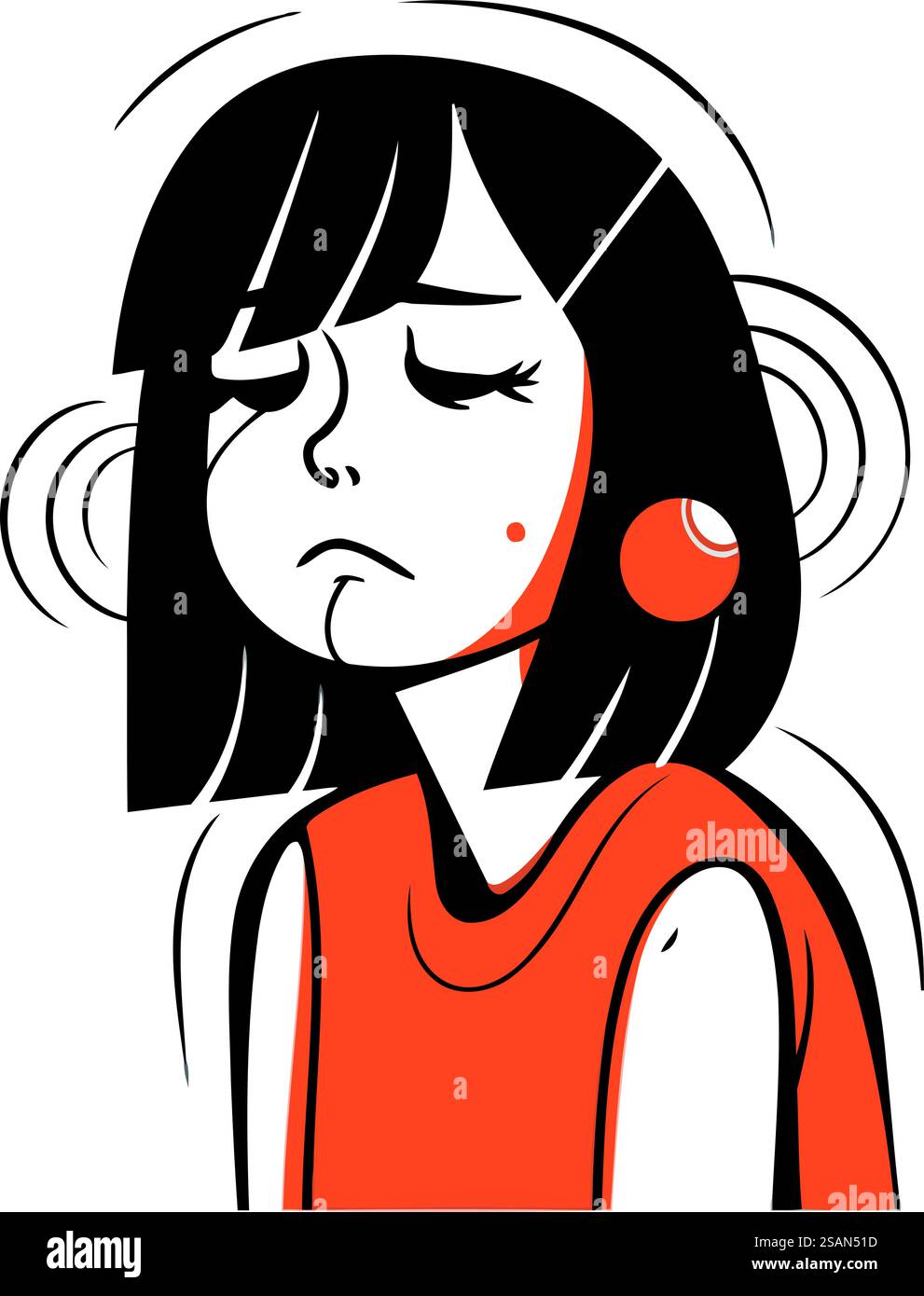 Vector illustration of a sad girl on a white background. Vector ...