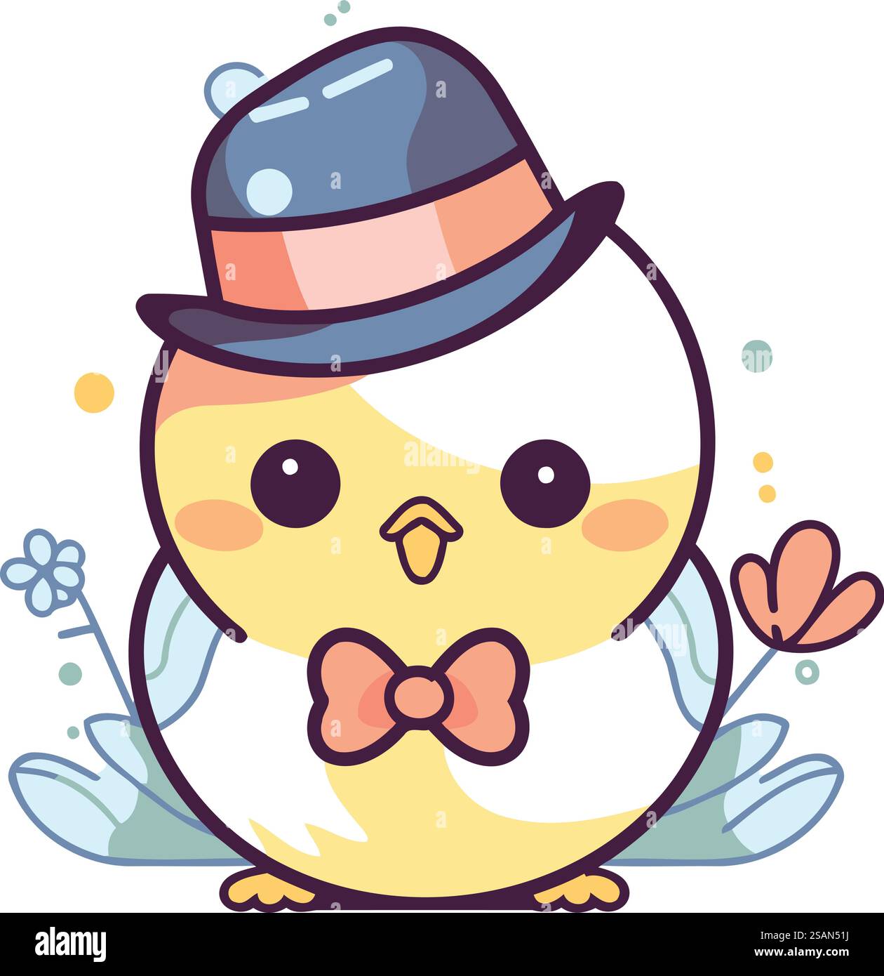 Cute little bird in hat and bow tie. Vector illustration Stock Vector ...