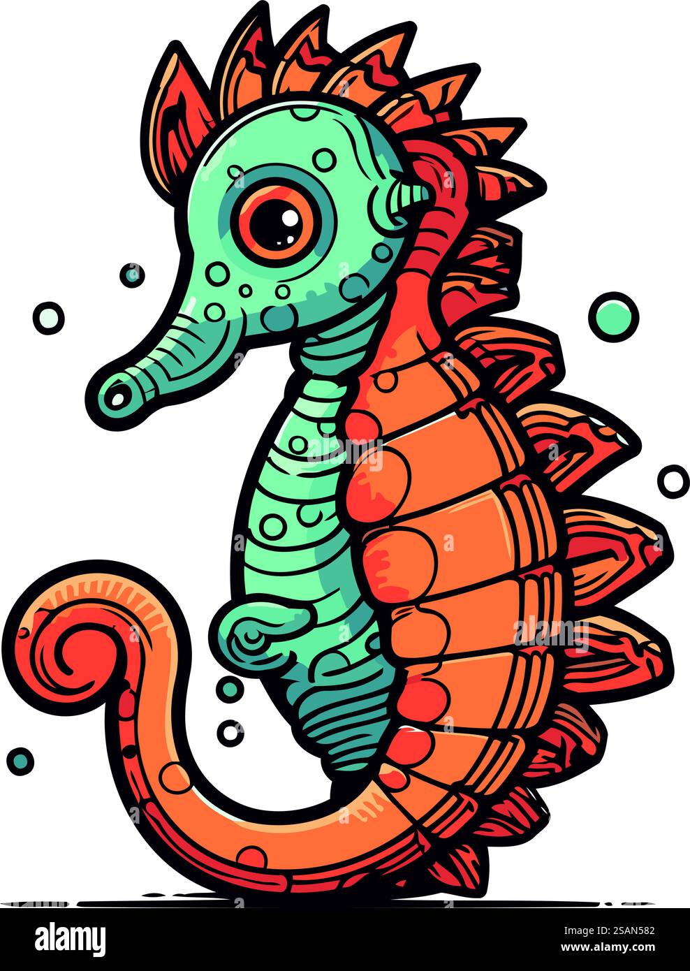 Seahorse. Hand drawn vector illustration. Isolated on white background ...