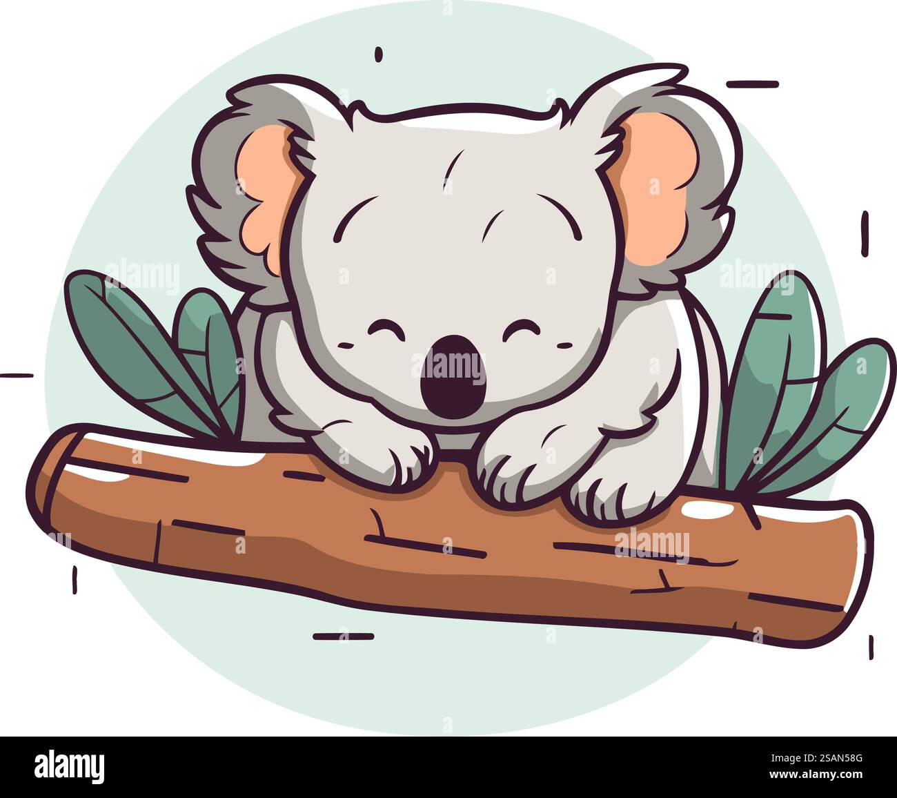 Cute koala sleeping on a tree branch. Vector illustration Stock Vector ...