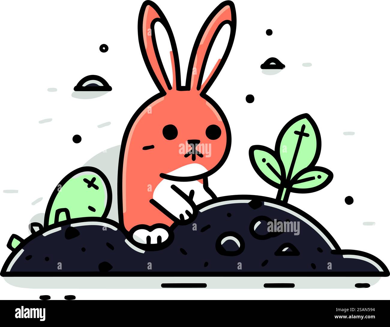 Cute cartoon rabbit in the soil. Vector illustration. flat design Stock ...