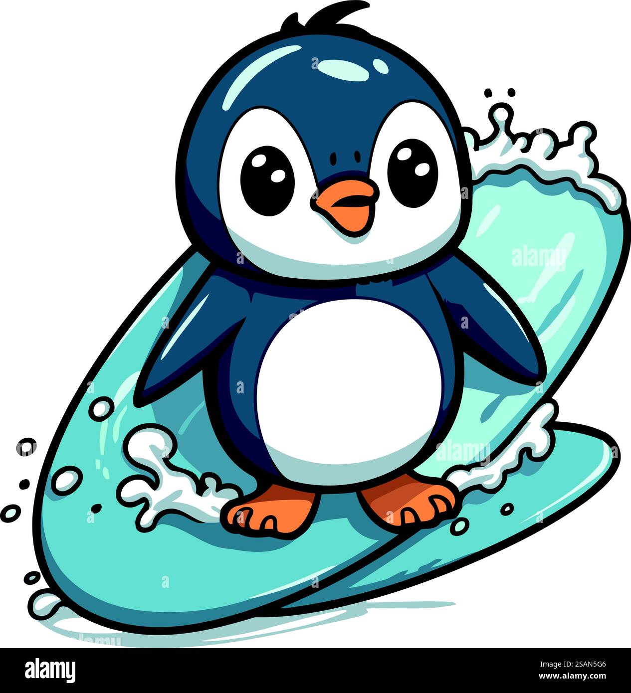 Cute penguin surfing on surfboard. Cartoon vector illustration Stock ...