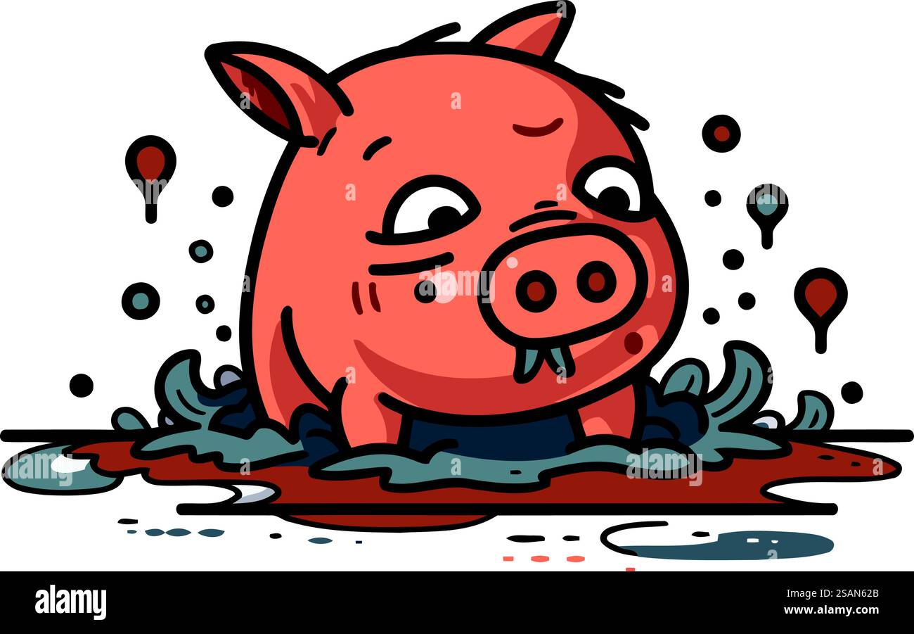 Cute cartoon pig in a mud puddle. Vector illustration Stock Vector ...