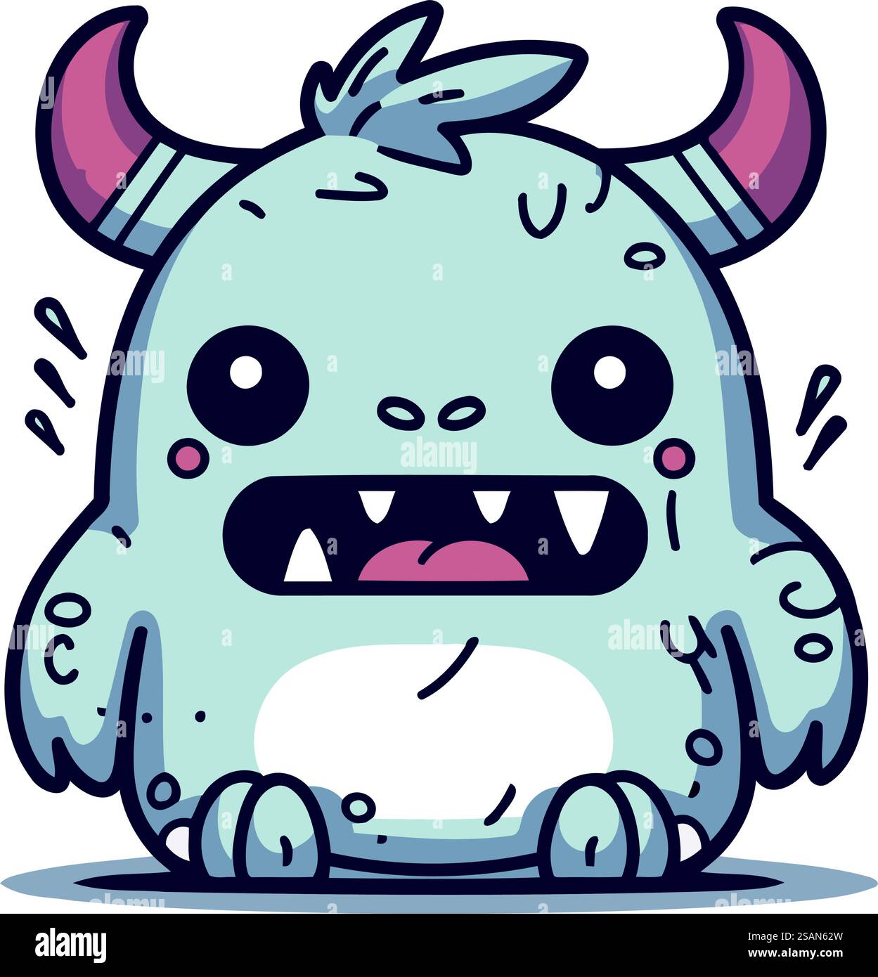 Funny cartoon monster. Vector illustration of cute monster with horns ...