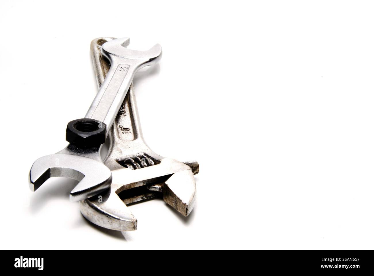 A couple of wrenches and a nut Stock Photo - Alamy
