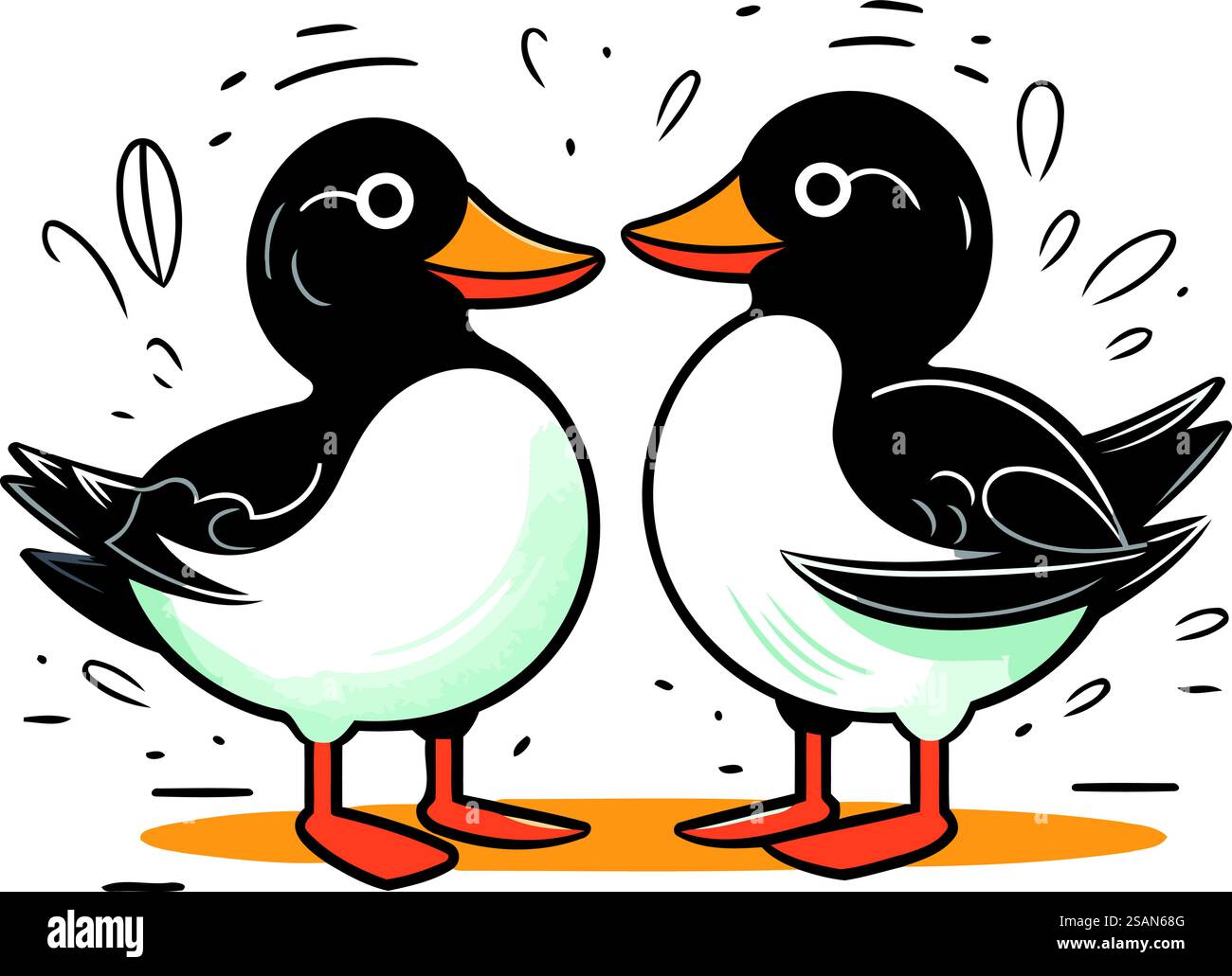 Two ducks isolated on a white background. Vector illustration in ...