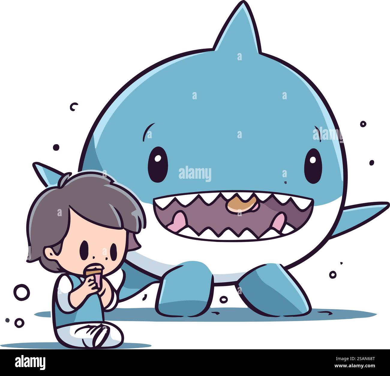 Illustration of a Little Boy Crying and Playing with a Shark Stock ...