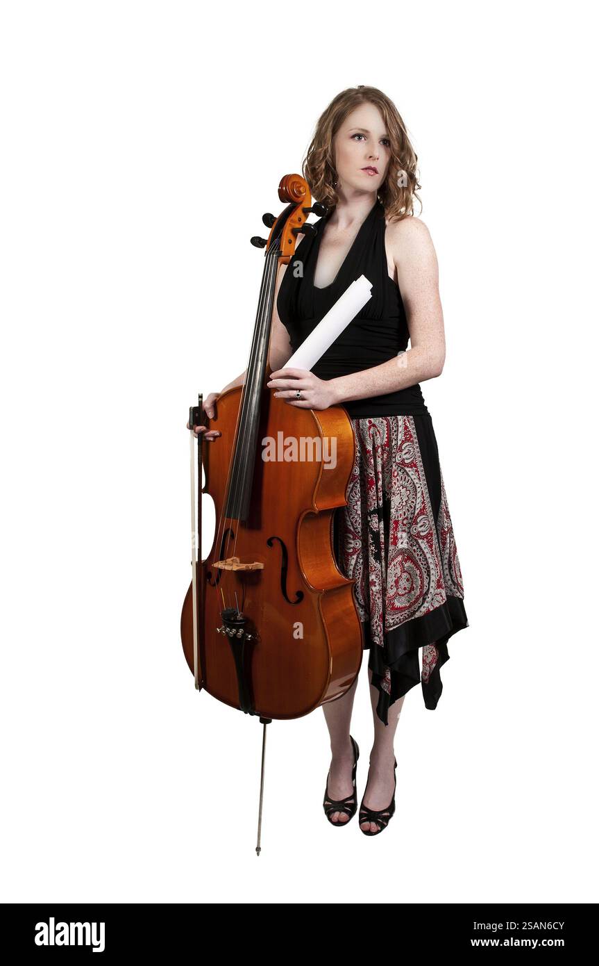 Beautiful woman cellist with her cello musical instrument Stock Photo ...