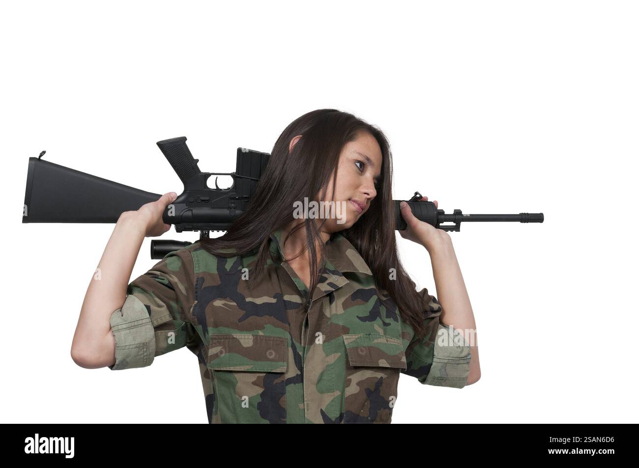Beautiful young woman soldier with a M16 rifle Stock Photo - Alamy