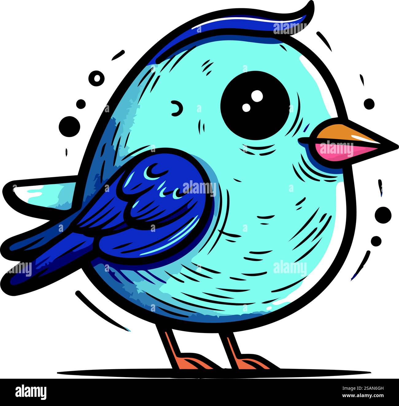 Cute cartoon blue bird. Vector illustration isolated on white ...