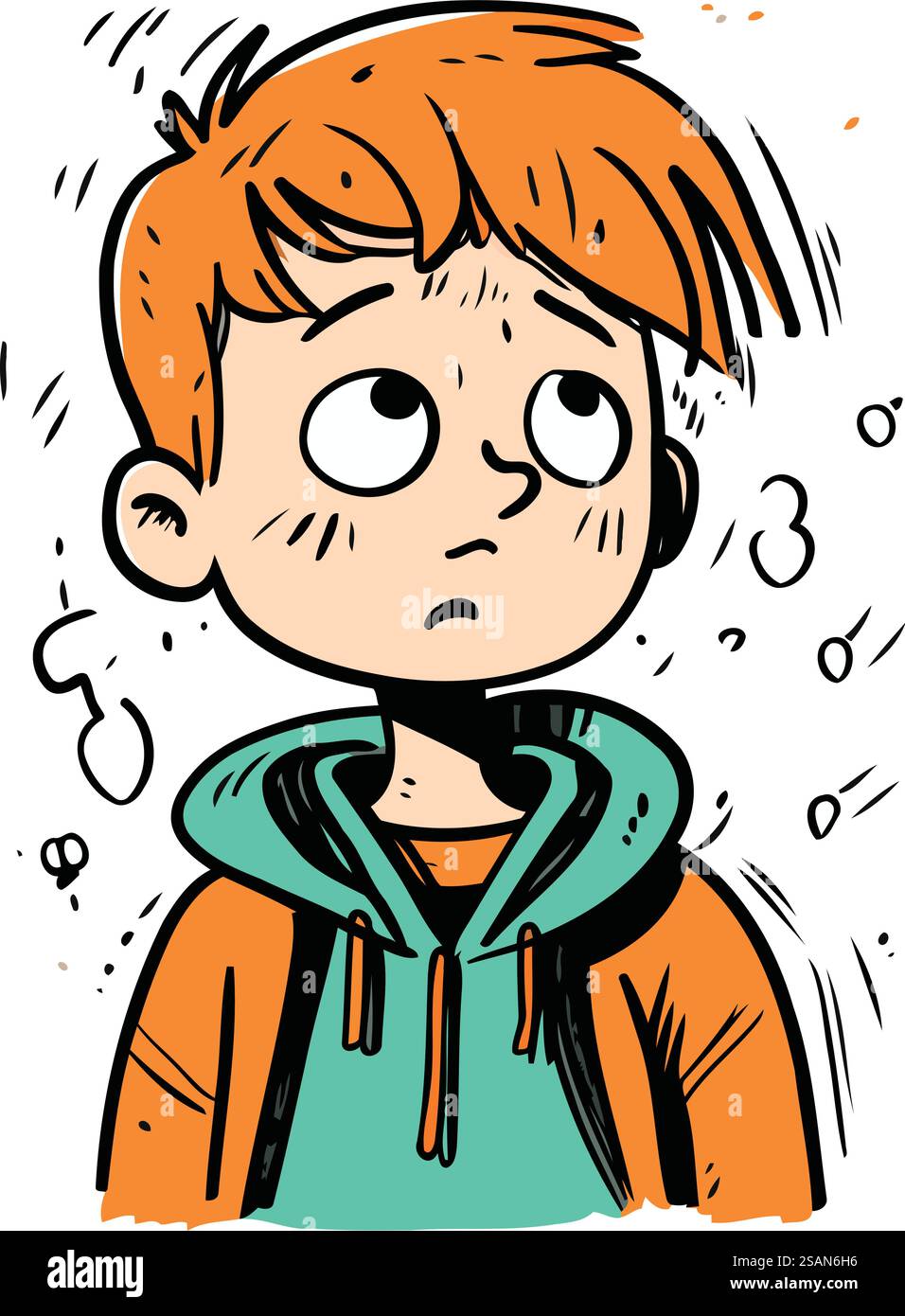 Frightened boy with red hair and blue eyes. Vector illustration Stock ...