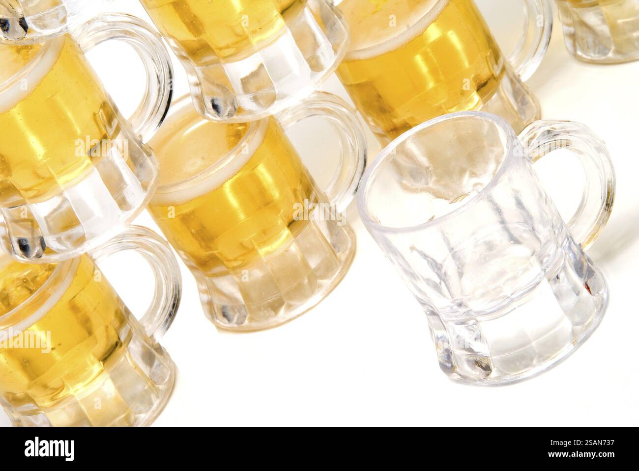 A set of full beer mugs at a pub Stock Photo - Alamy