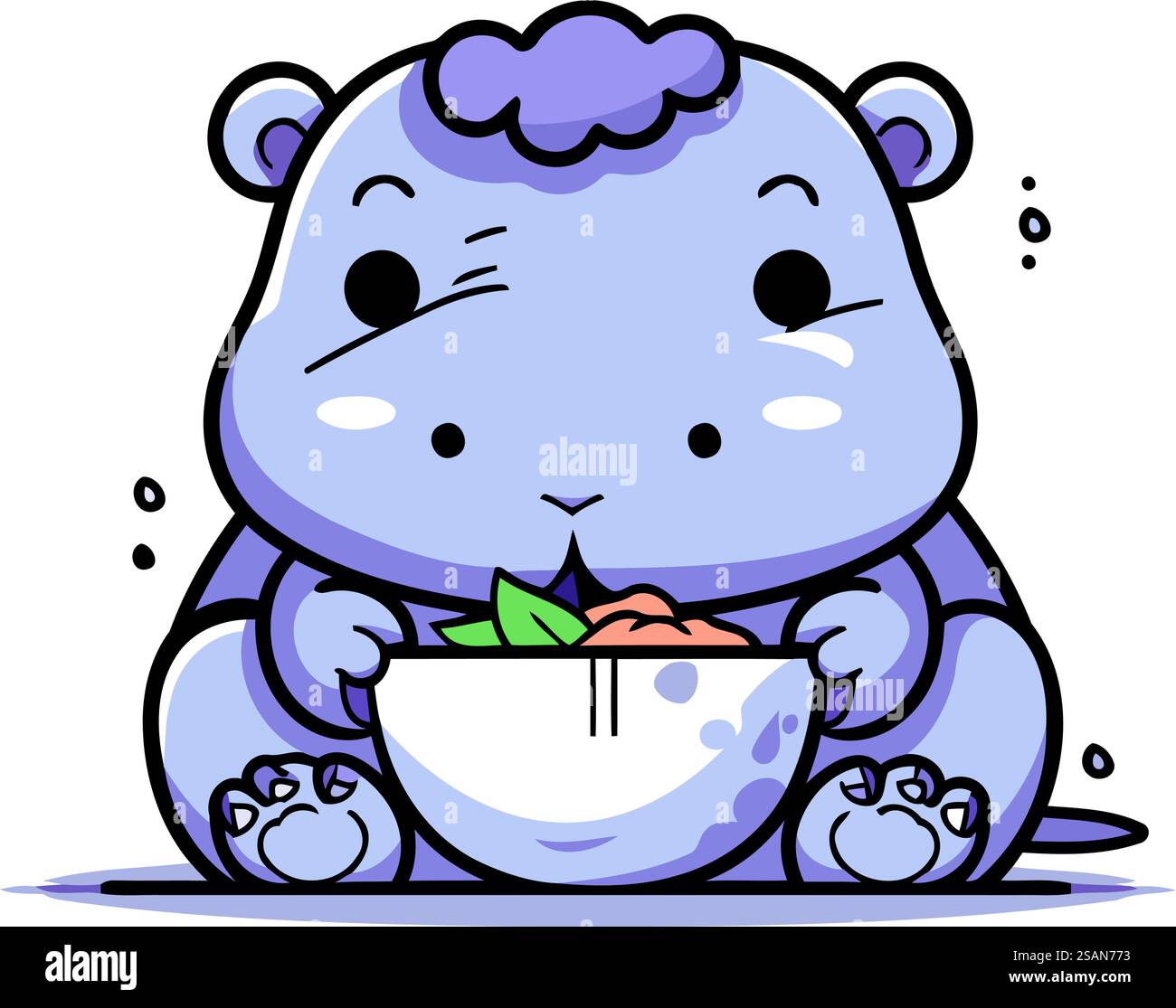 Cute hippo eating a bowl of soup. Vector illustration Stock Vector ...