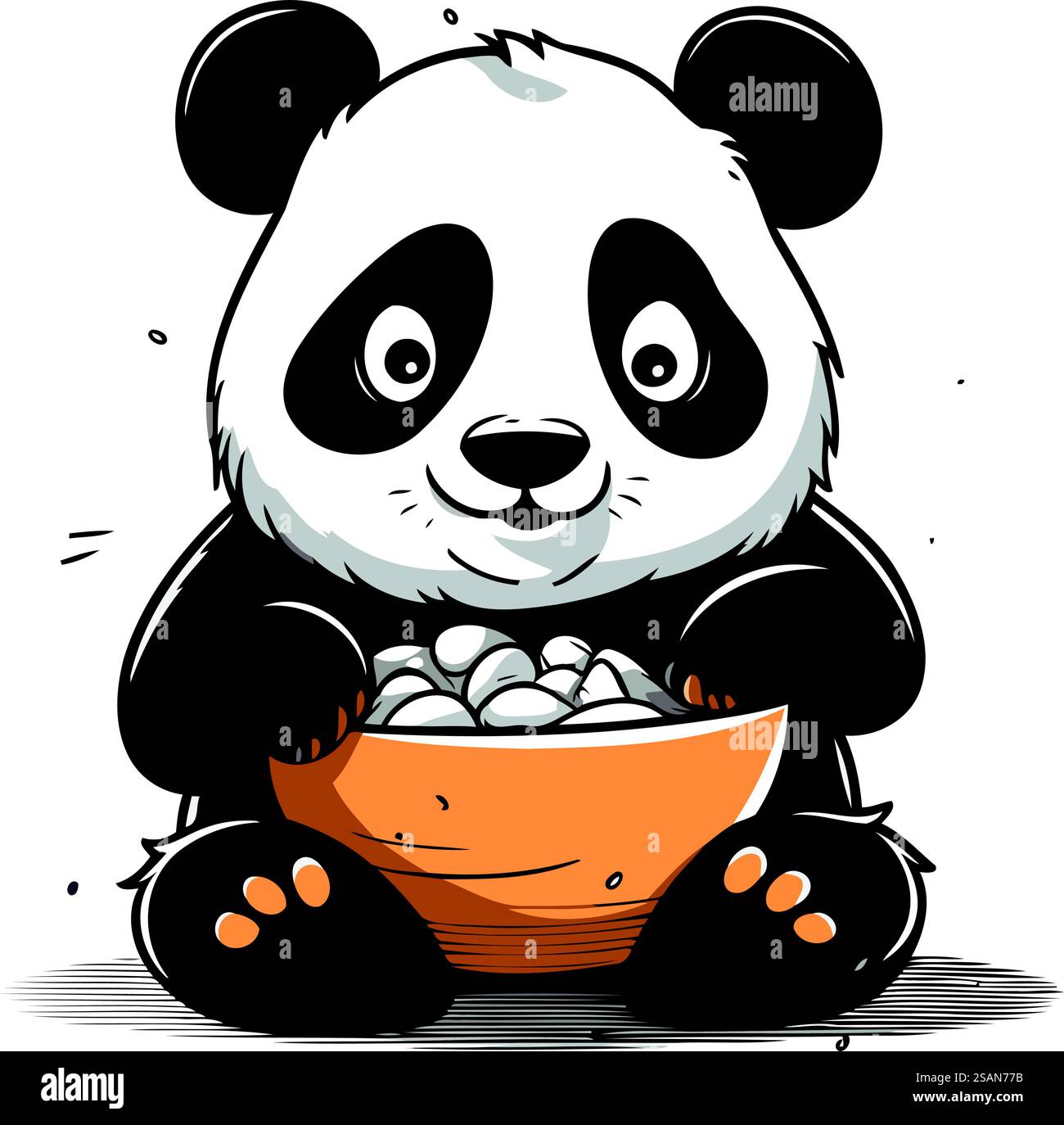 Cute panda eating food from a bowl. Vector illustration Stock Vector ...