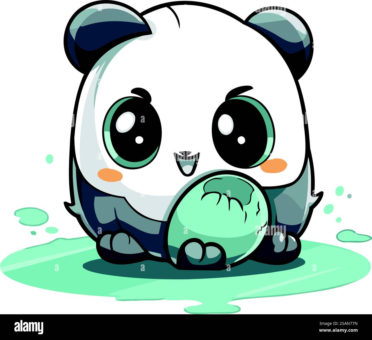 Cute panda holding a blue ball in its paws. Vector illustration Stock ...