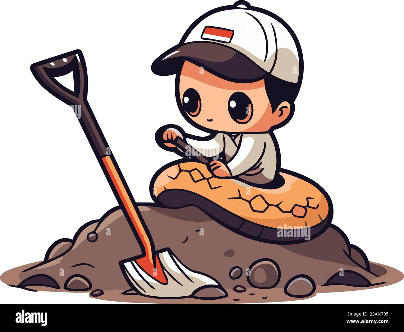 Cute boy digging a hole in the ground. Vector illustration Stock Vector ...
