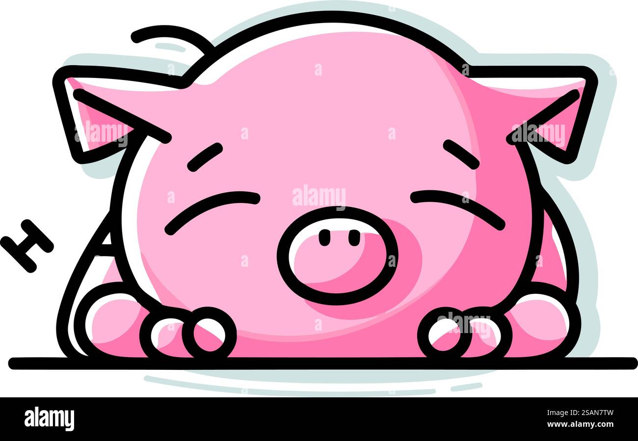 Vector illustration of cute pig. Line art style. Isolated on white ...