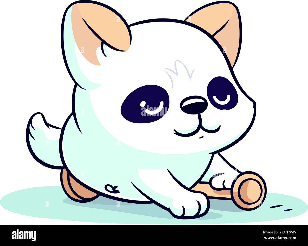 Cute cartoon cat sitting and holding a bone. Vector illustration Stock ...