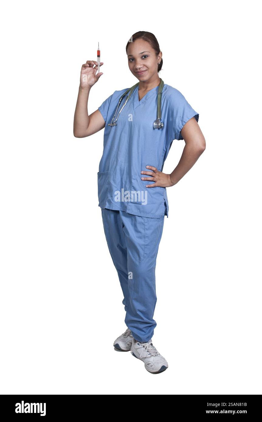 Black African American woman doctor preparing a shot for a patient ...