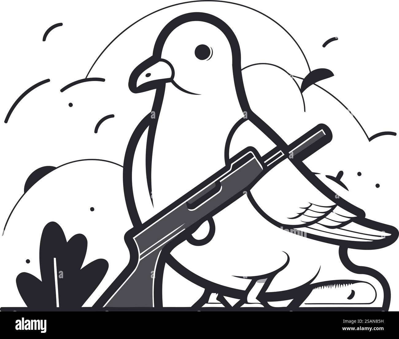Pigeon with a gun on a white background. Vector illustration Stock ...